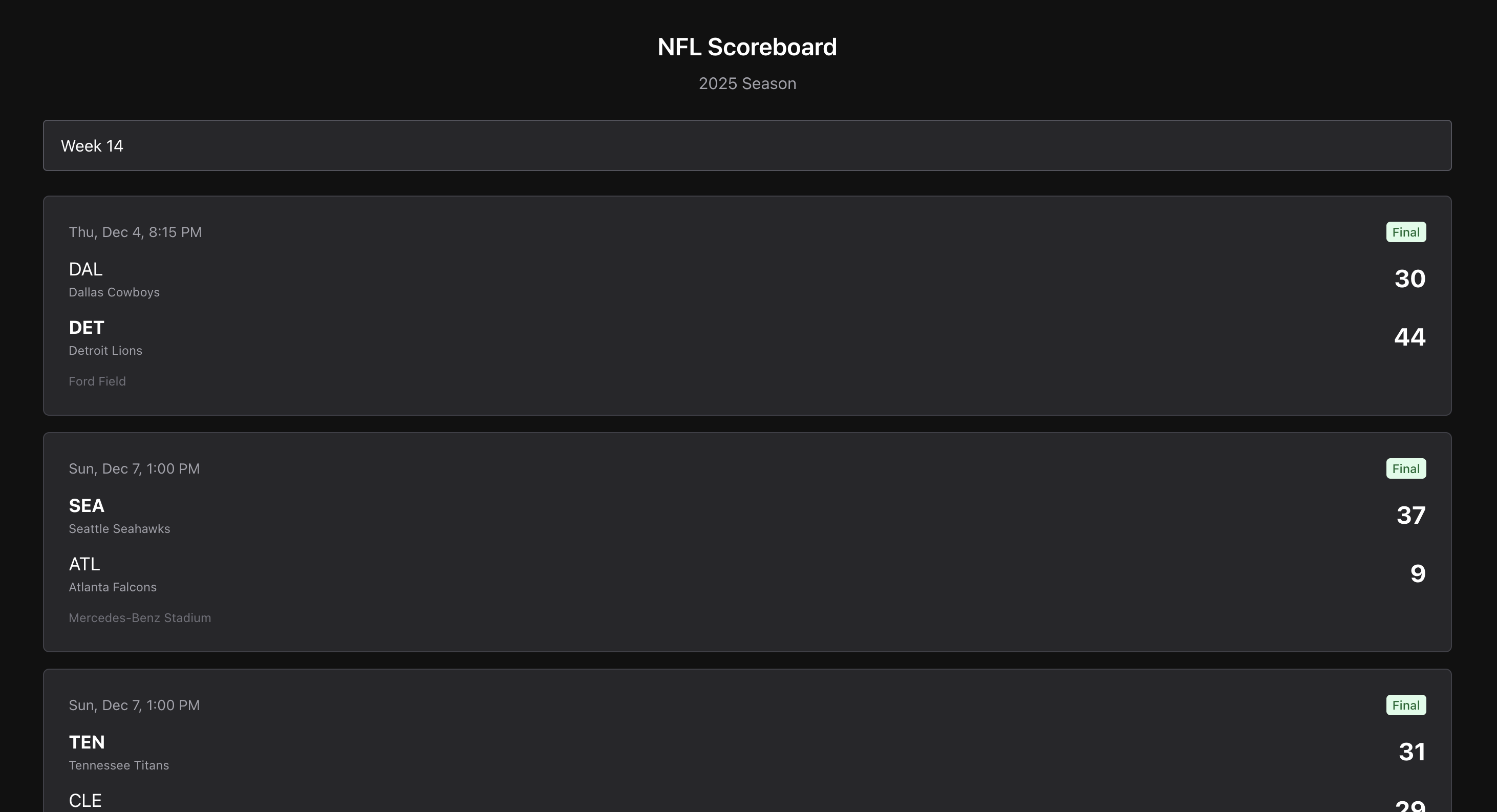 Build an NFL Scoreboard with React: Live Scores Using a Free Sports API ...